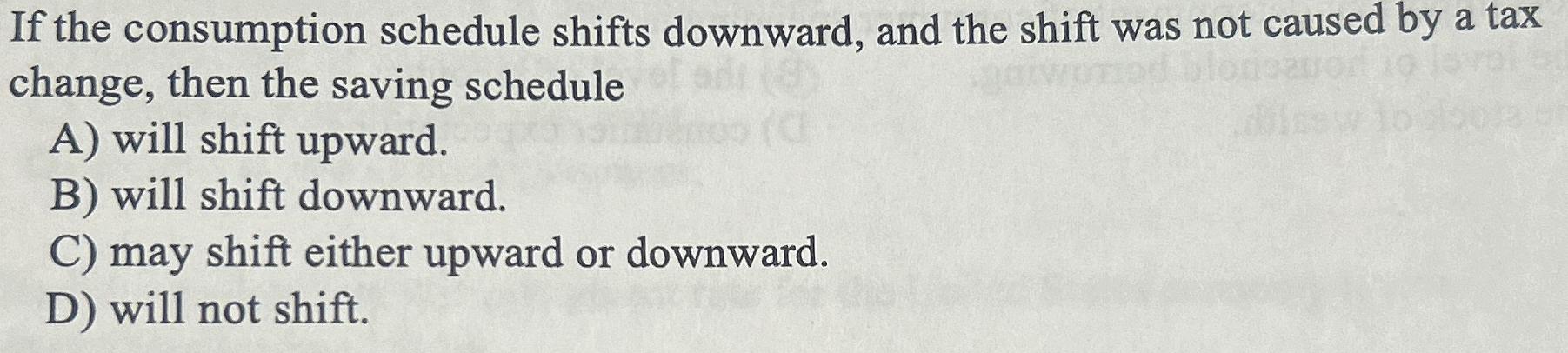 Solved If the consumption schedule shifts downward, and the | Chegg.com