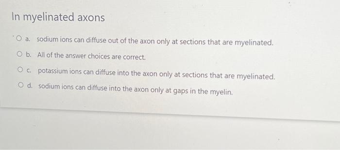 Solved In myelinated axons 'O a. sodium ions can diffuse out | Chegg.com