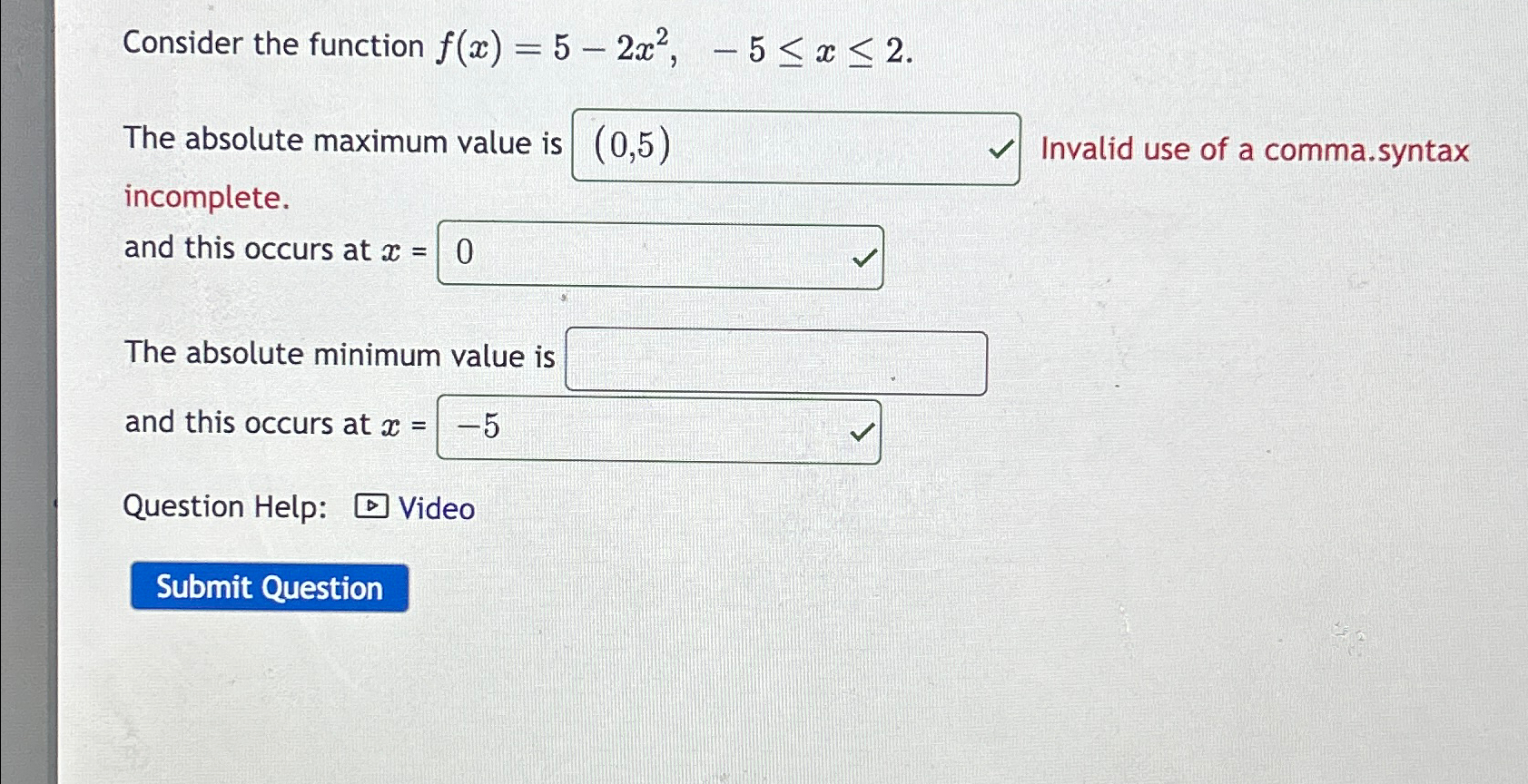 Consider the function f(x)=5-2x2,-5≤x≤2.The absolute | Chegg.com