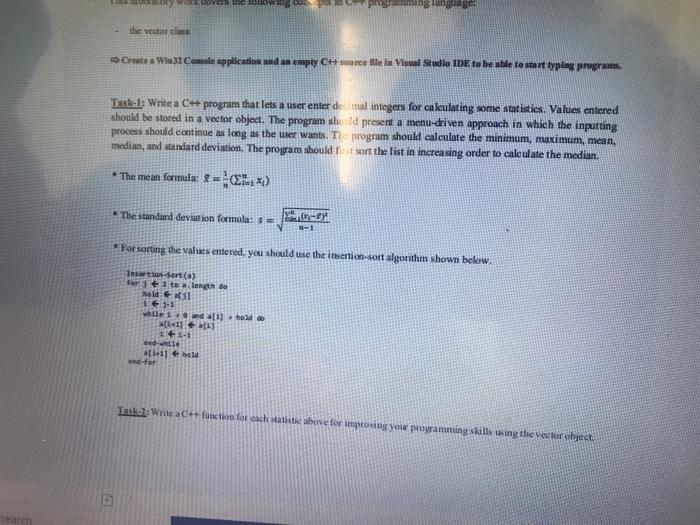 Solved Programming the vector Create a Win32 Comole | Chegg.com