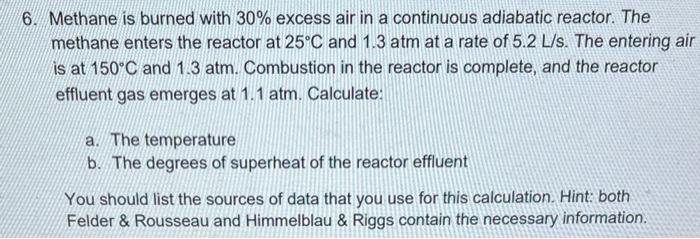 Solved Methane is burned with 30% excess air in a continuous | Chegg.com