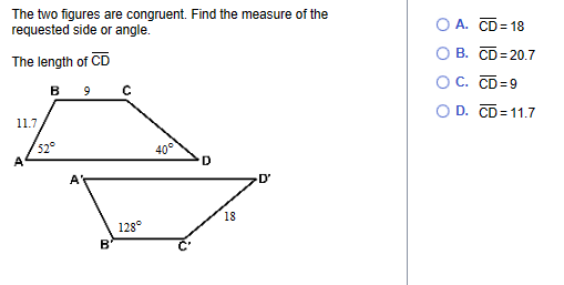 Solved The two figures are congruent. Find the measure of | Chegg.com