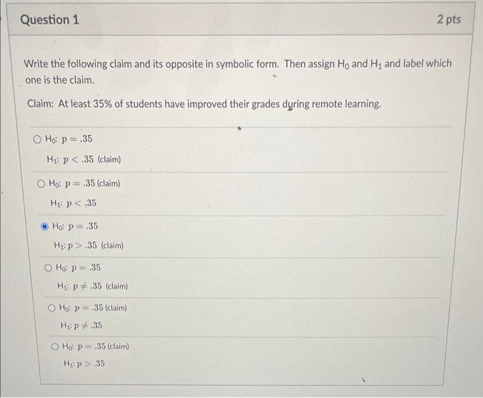 Solved Question 1 2 pts Write the following claim and its | Chegg.com