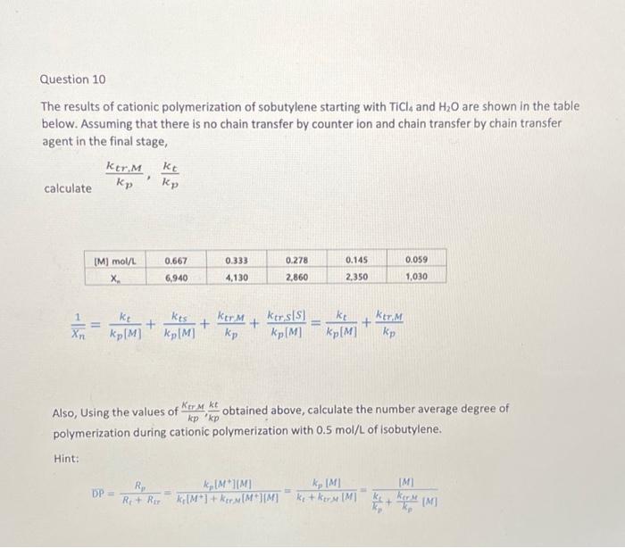 Solved The results of cationic polymerization of sobutylene | Chegg.com
