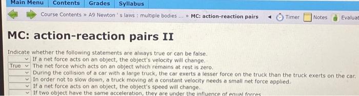Solved MC: action-reaction pairs II Indicate whether the | Chegg.com
