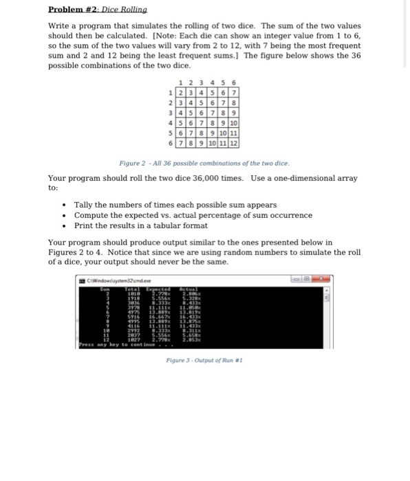 Solved Problem #2: Dice Rolling Write a program that | Chegg.com