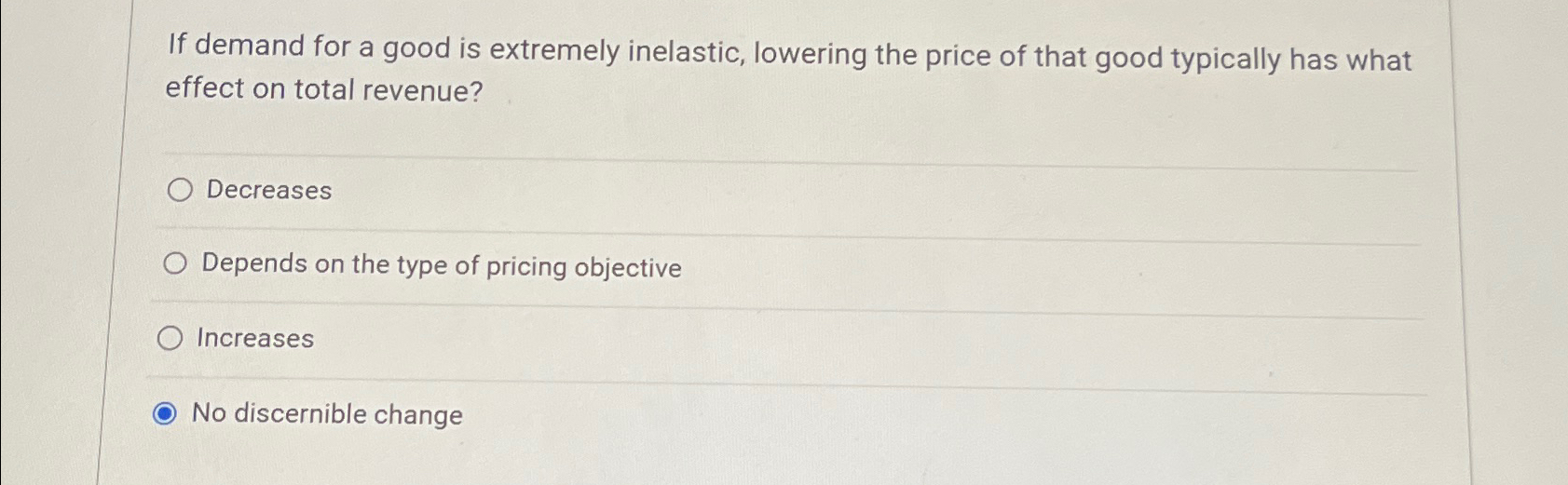 Solved If demand for a good is extremely inelastic, lowering | Chegg.com