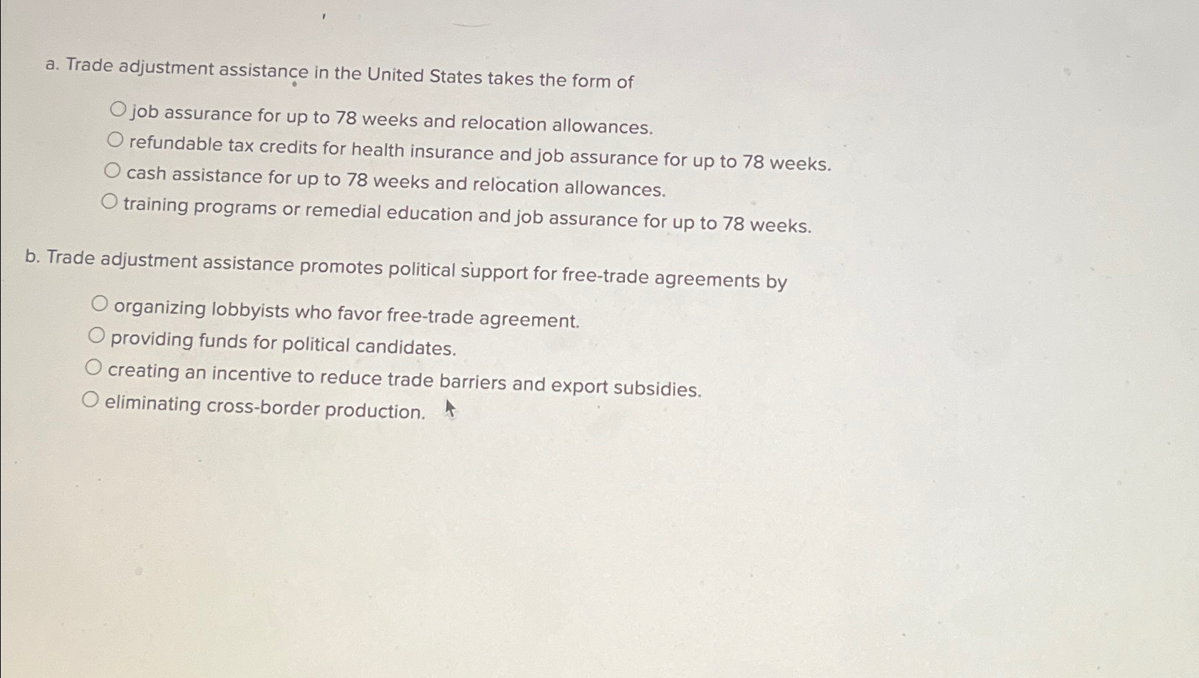 Solved a. ﻿Trade adjustment assistance in the United States | Chegg.com