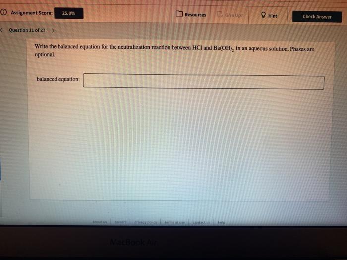 Solved Assignment Score: 25.8% Resources Give Up: Hint Check | Chegg.com