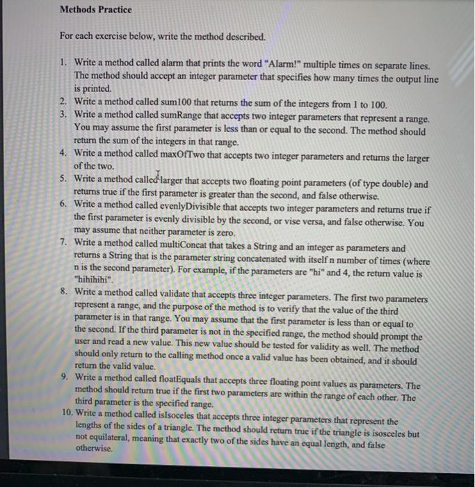 Solved Methods Practice For each exercise below, write the | Chegg.com