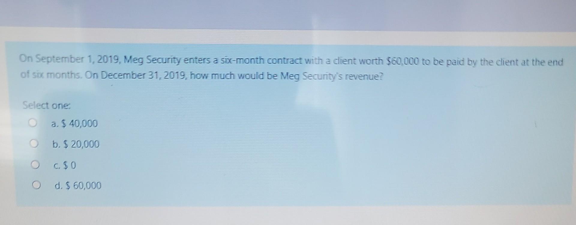 Solved On September 1, 2019, Meg Security enters a six-month | Chegg.com