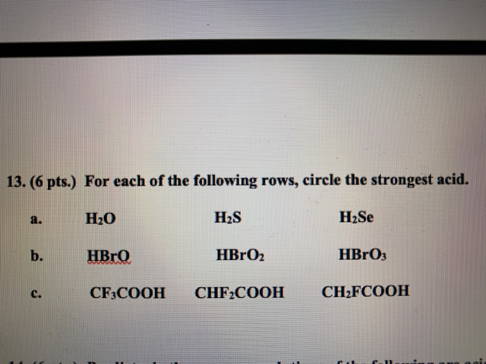 Solved 13. (6 pts.) For each of the following rows, circle | Chegg.com