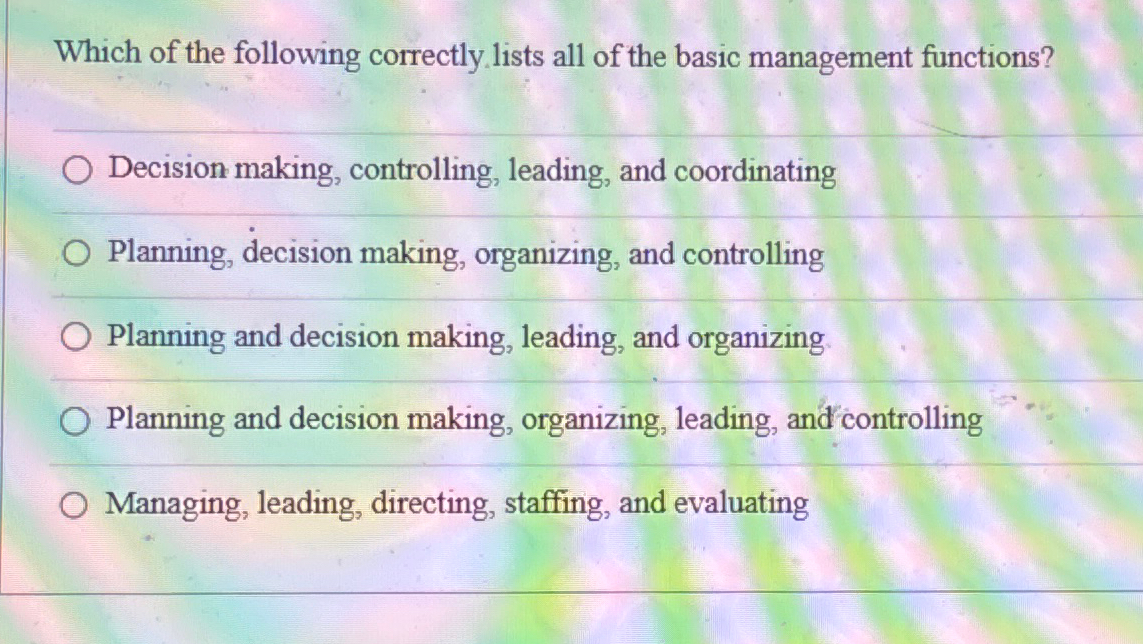 Solved Which of the following correctly. lists all of the | Chegg.com