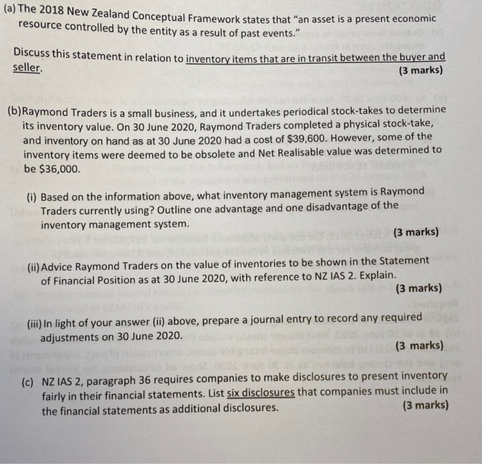 Solved (a) The 2018 New Zealand Conceptual Framework states | Chegg.com