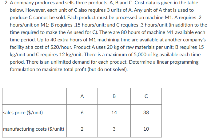 Solved 2. ﻿A company produces and sells three products, | Chegg.com