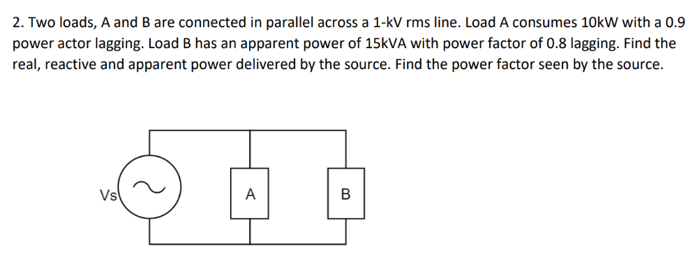 Solved Two loads, A and B are connected in parallel across a | Chegg.com