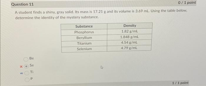 Solved A student finds a shiny, gray solid. Its mass is | Chegg.com