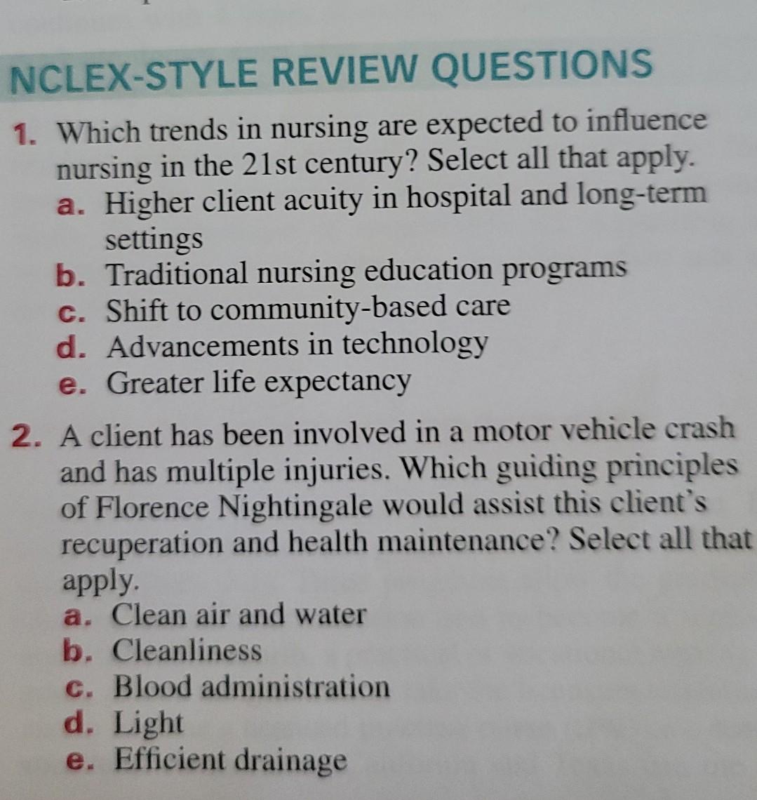 Solved NCLEX-STYLE REVIEW QUESTIONS 1. Which trends in | Chegg.com
