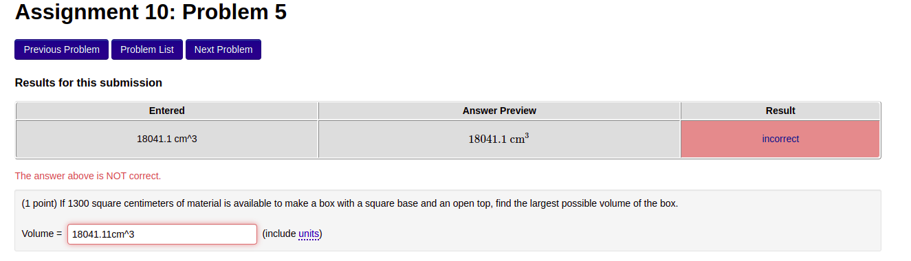 Solved Assignment 10: Problem 5Results for this | Chegg.com