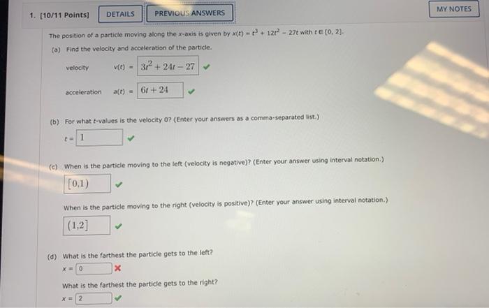 Solved The position of a particle moving along the x-axis is | Chegg.com