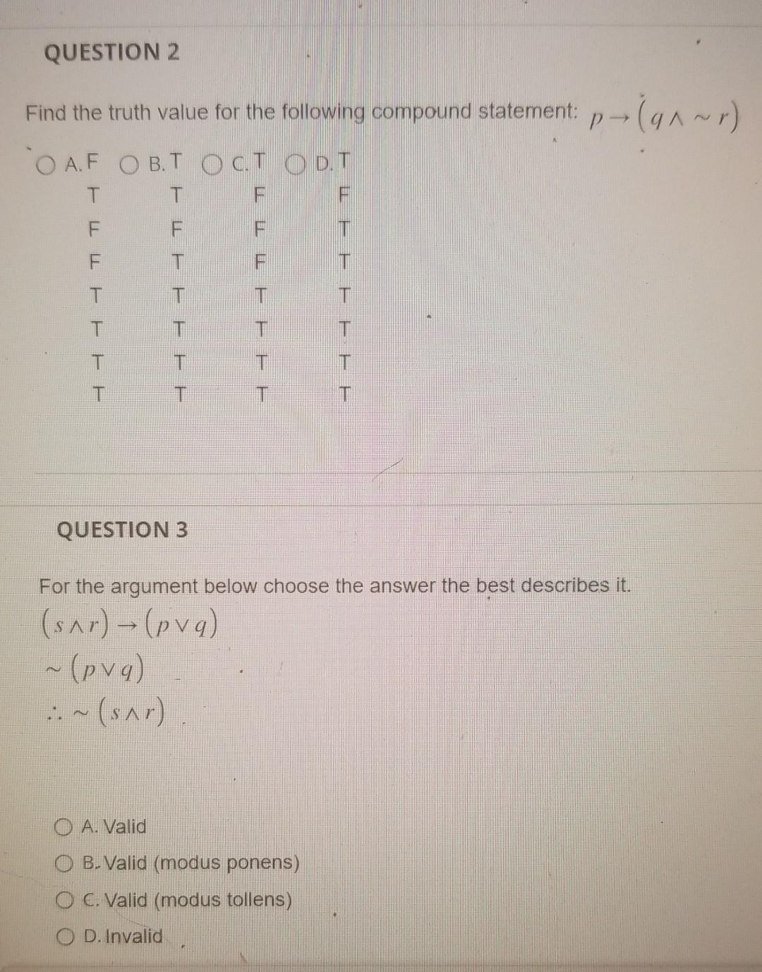 Solved Find the truth value for the following compound | Chegg.com