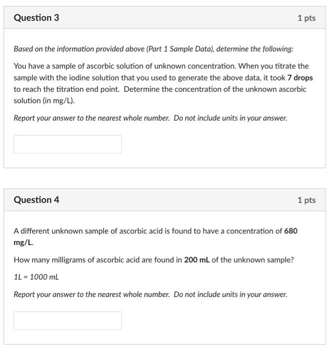 Solved Part 1: Sample Data The following data was collected | Chegg.com