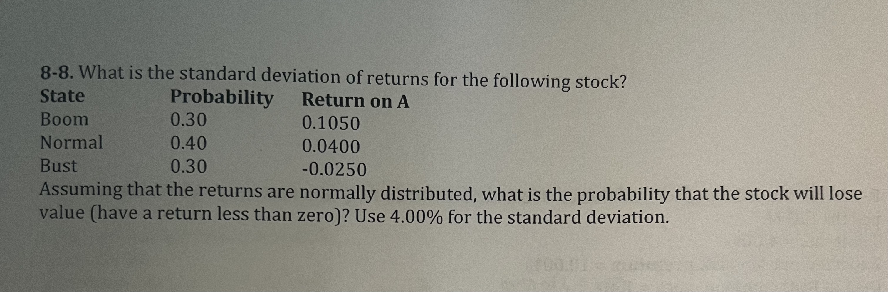 Solved 8-8. ﻿What is the standard deviation of returns for | Chegg.com