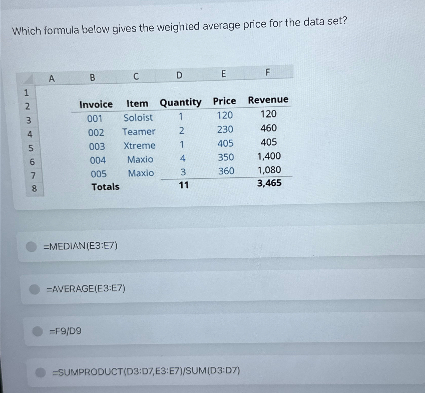 Which formula below gives the weighted average price | Chegg.com