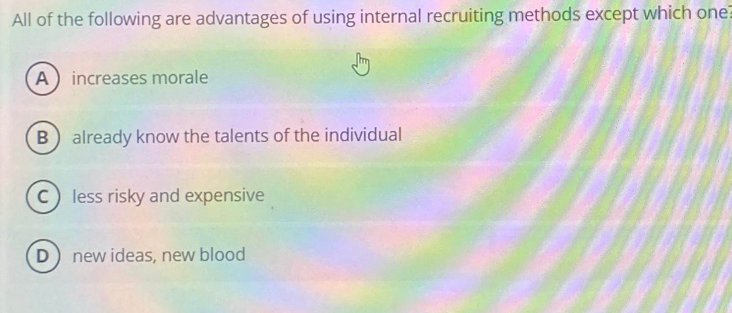 Solved All of the following are advantages of using internal | Chegg.com