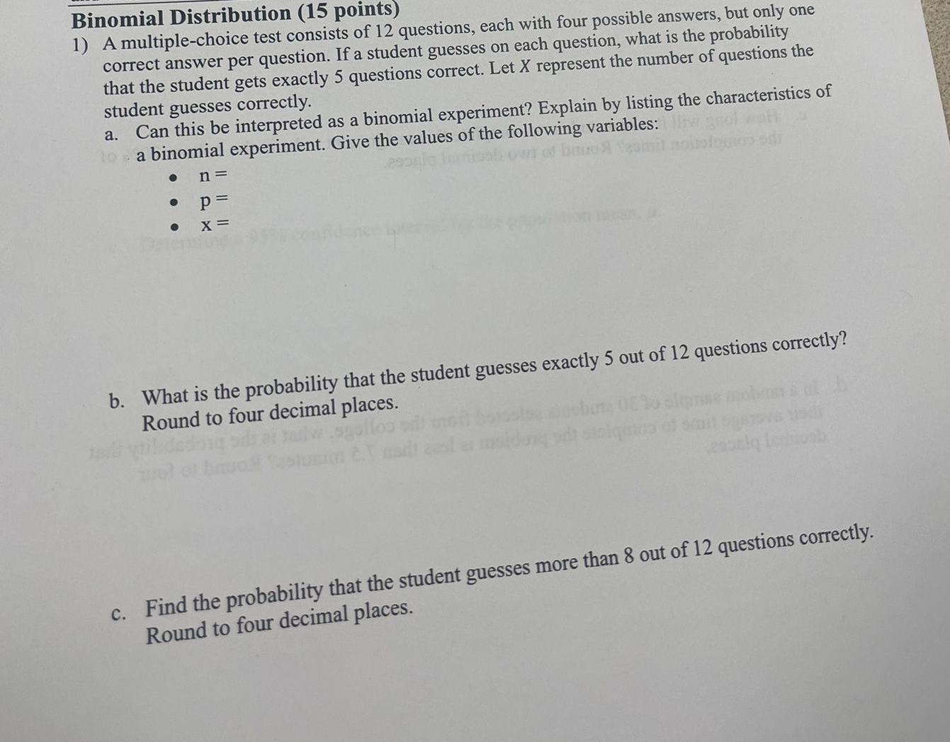 Solved Binomial Distribution (15 ﻿points)A multiple-choice | Chegg.com