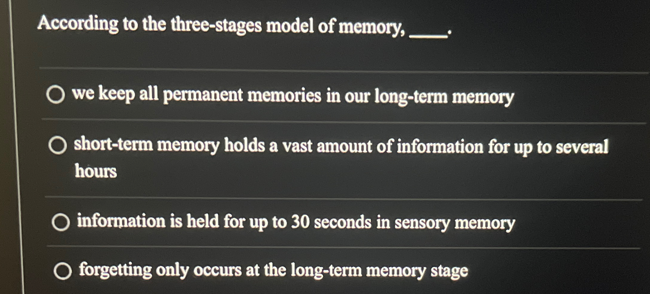 Solved According to the three-stages model of memory, q, .we | Chegg.com