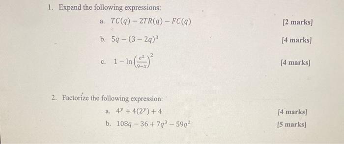 Solved 1. Expand the following expressions: a. | Chegg.com