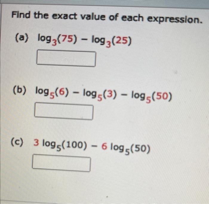 Solved Find the exact value of each expression. (a) log3(75) | Chegg.com