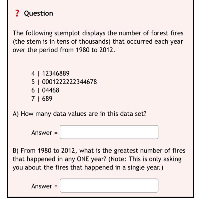 Solved ? Question The following stemplot displays the number | Chegg.com