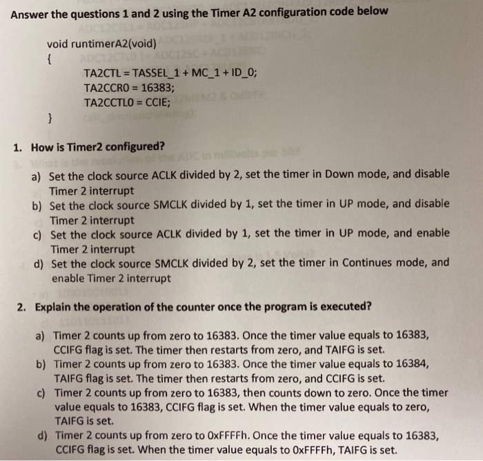 Answer the questions 1 and 2 using the Timer A2 | Chegg.com