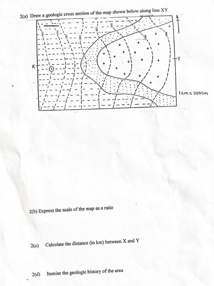 Solved 2(a) Draw a geologic cross section of the map shown | Chegg.com