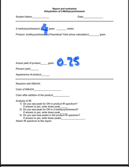 Solved Report and worksheet Dehydration of | Chegg.com
