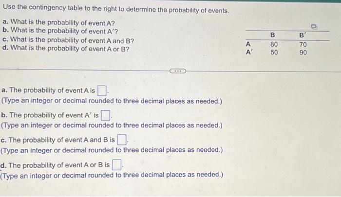 Solved Use the contingency table to the right to determine | Chegg.com