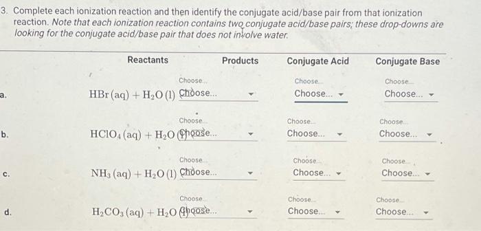 Solved 3. Complete each ionization reaction and then | Chegg.com