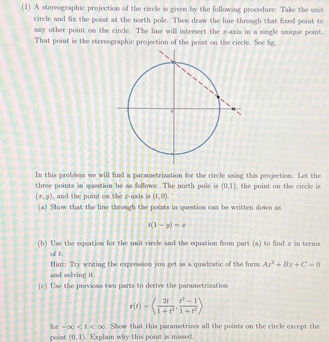 Solved (1) A stereographic projection of the circle is given | Chegg.com