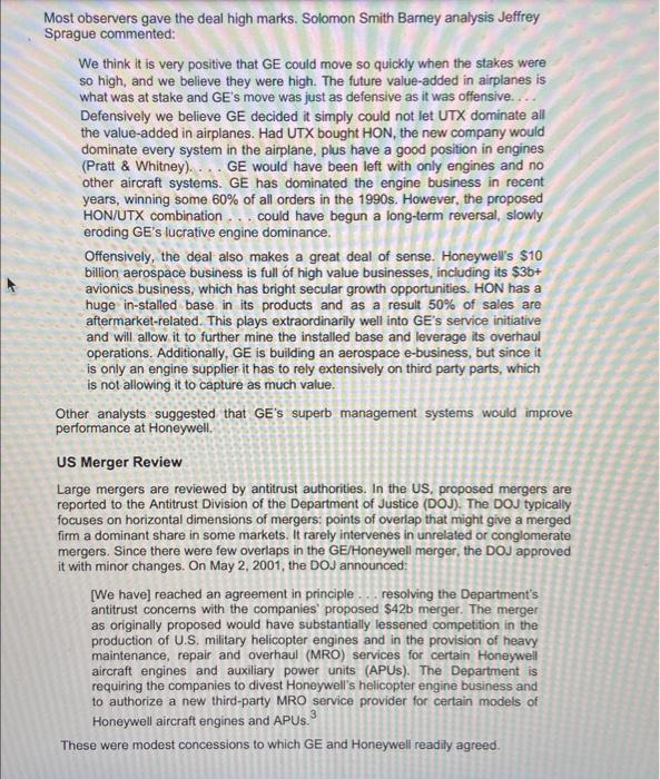 Solved The Failed GE-Honeywell Merger It's June 2001, and | Chegg.com