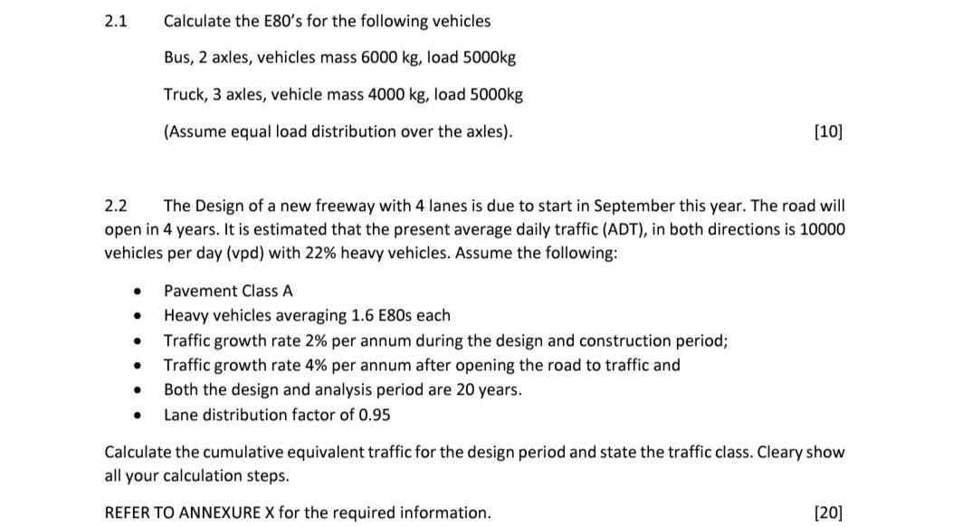 Solved 2.1 Calculate the E80's for the following vehicles | Chegg.com