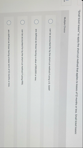 Solved "Small ticket leases" to apply the short-cut method | Chegg.com