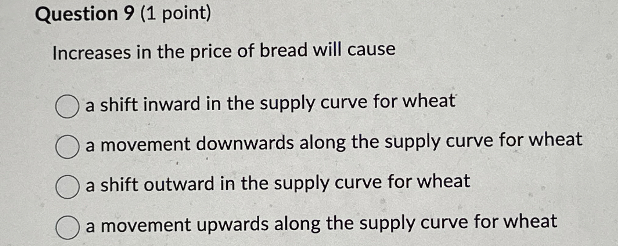 Solved Question 9 (1 ﻿point)Increases in the price of bread | Chegg.com