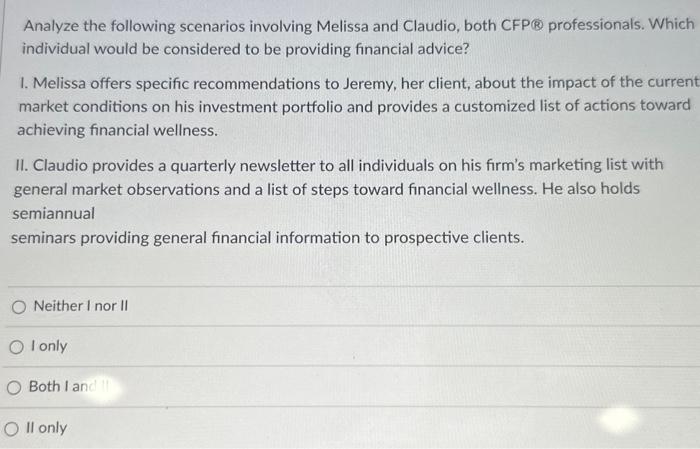 Solved Analyze the following scenarios involving Melissa and | Chegg.com