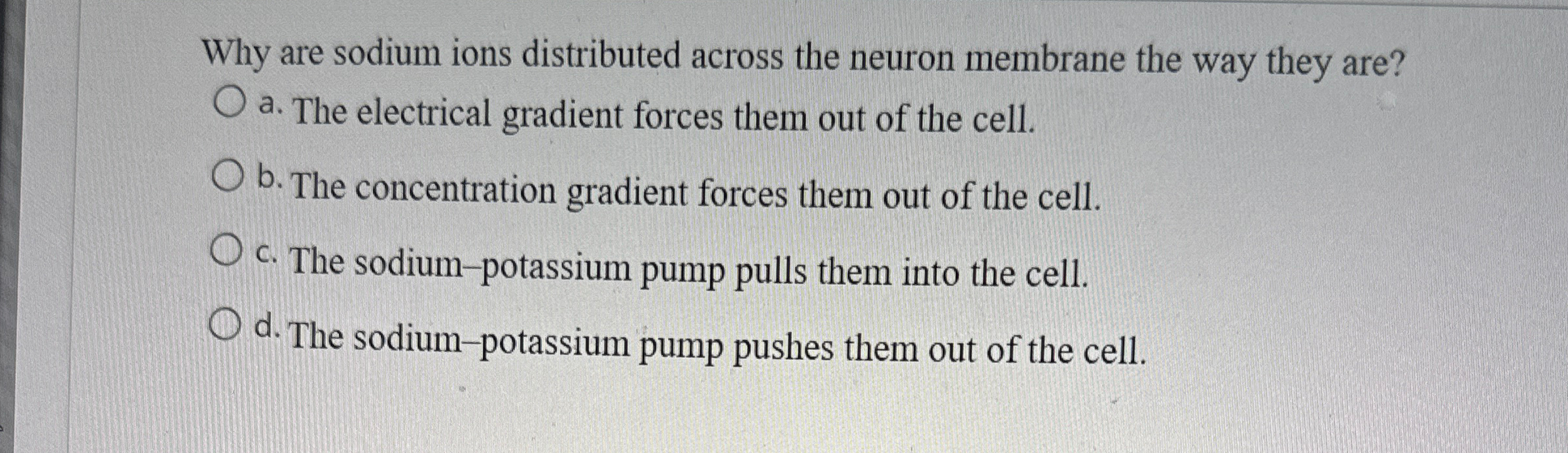 Solved Why are sodium ions distributed across the neuron | Chegg.com