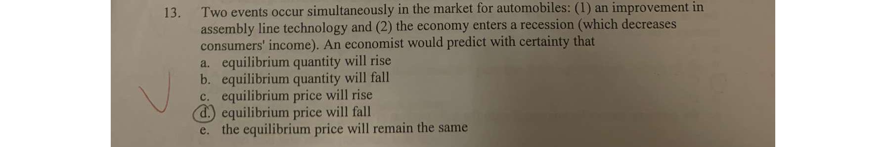 Solved Two events occur simultaneously in the market for | Chegg.com