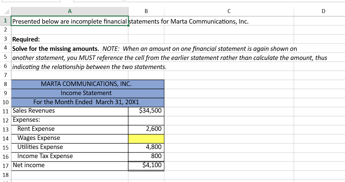 Solved Solve for the missing amount: Note: when an amount on | Chegg.com