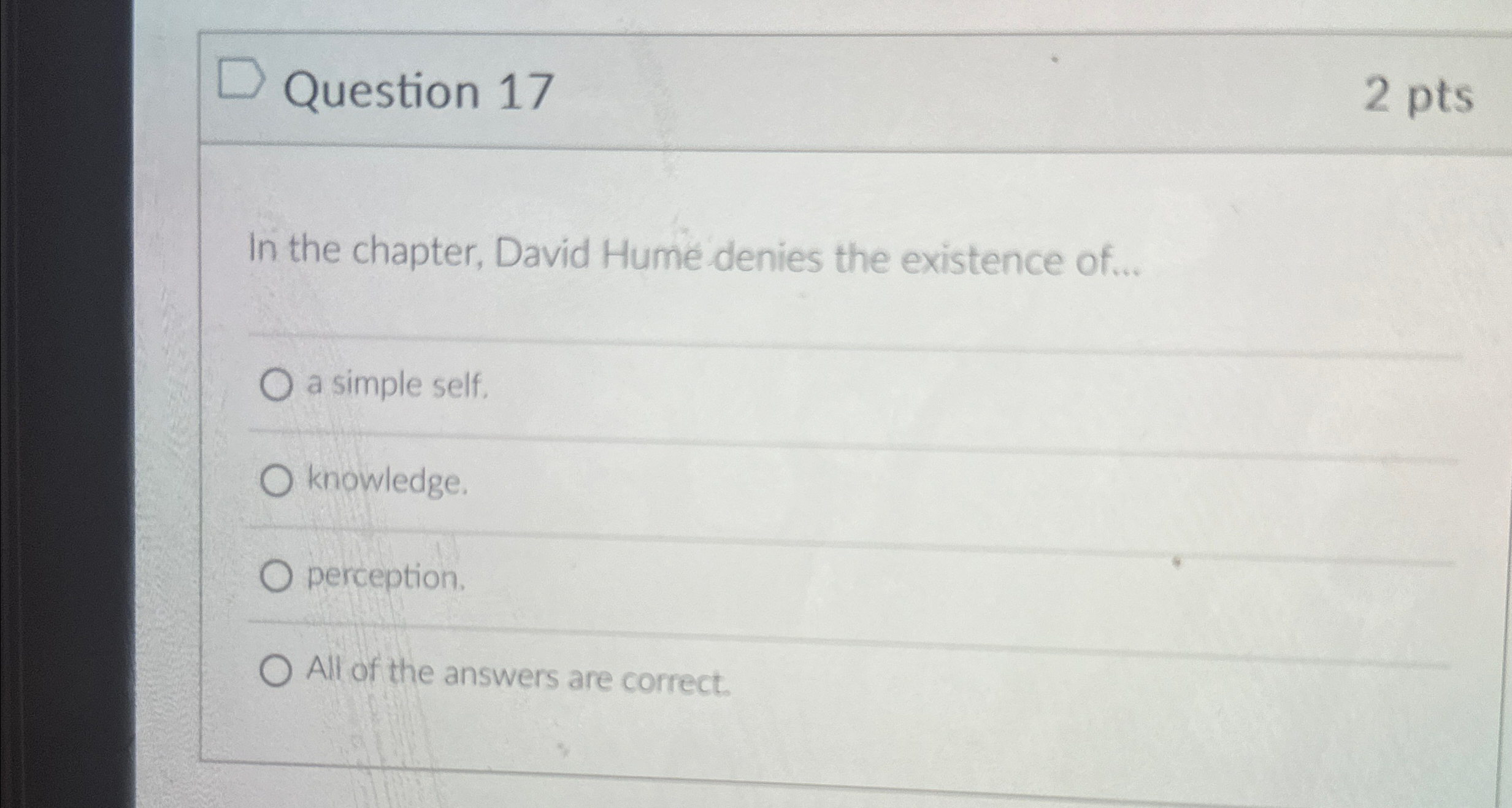 Solved Question 172 ﻿ptsIn the chapter, David Hume denies | Chegg.com
