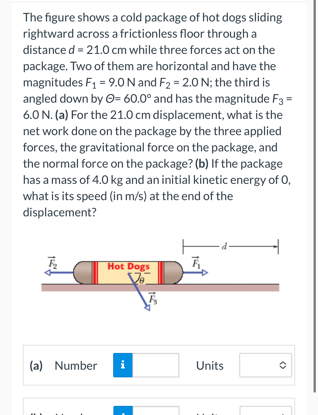 Solved The figure shows a cold package of hot dogs sliding | Chegg.com